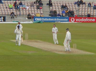 John Crawley pulls Chad Keegan to the boundary to bring up his century ...