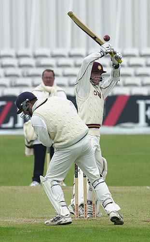 Derbys stand in keeper Luke Sutton has just been struck by this ...