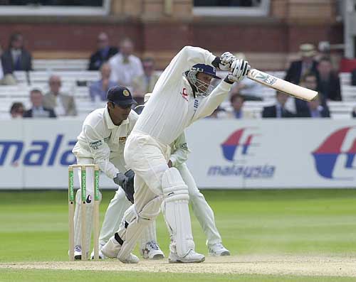 Mark Butcher with a lovely off drive in the England second innings ...