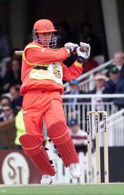 Zimbabwe`s Murray Goodwin drives at shot only to be caught out by ...