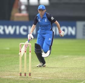 Barbara Daniels taking a quick single against South Africa ...