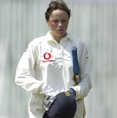 Caroline Atkins looks drained after over two hours at the crease in ...
