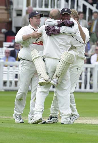 Bowler Neil Smith and keeper Keith Piper have combined to dismiss Andy ...
