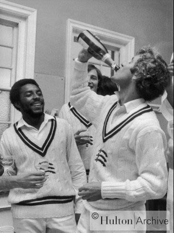 Mike Brearley celebrates winning the 1976 County title with Middlesex ...