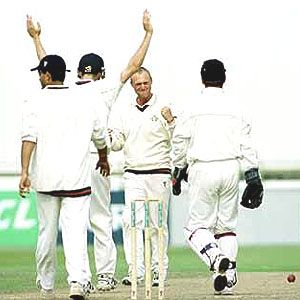 Gary Keedy is delighted after trapping Byas leg before | ESPNcricinfo.com