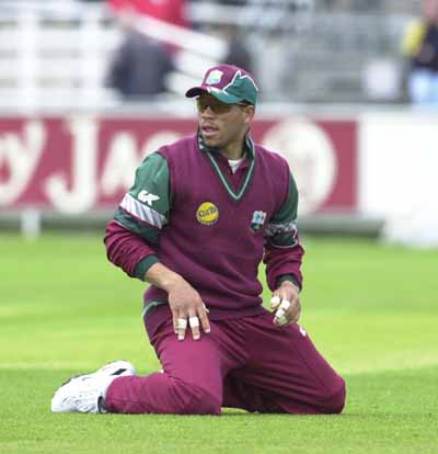 Ricardo Powell on his knees in the field v England | ESPNcricinfo.com