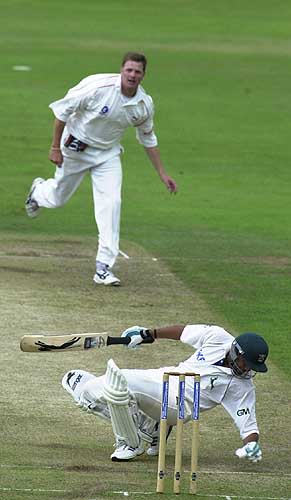 Usman Afzaal is felled by a delivery from James Dakin | ESPNcricinfo.com