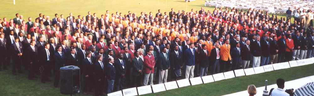 Teams line up at opening ceremonies, ICC Trophy 2001, Toronto ...