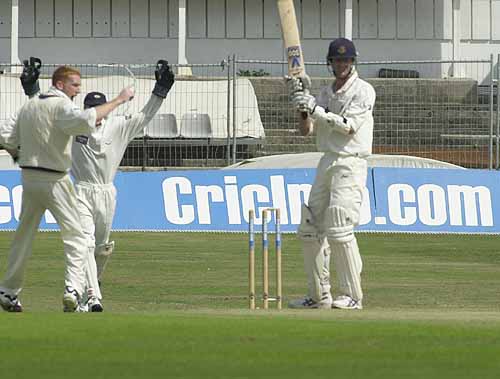 Lancs opener Mark Chilton is bowled by the gesturing Kirby ...