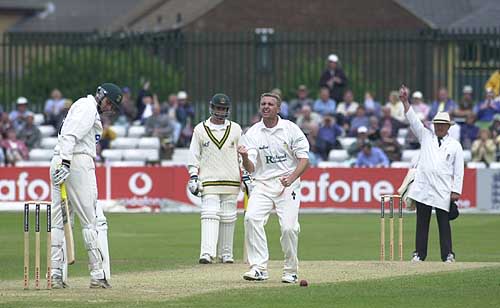 Cork makes his feelings known as he traps Franks leg before first ball ...