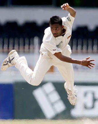 Buddhika Fernando in his follow-through against Bangladesh at Colombo ...