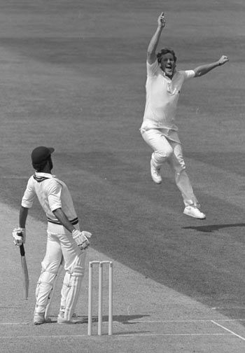 Ian Botham takes his 300th Test wicket as Jeff Dujon is caught by Chris ...
