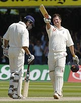 Robert Key celebrates his double-hundred. He eventually fell for 221 on ...