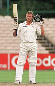 Andrew Flintoff celebrating his century, Lancashire v Yorkshire ...