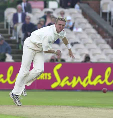 Dominic Cork bowling from the Stretford End at Manchester 2000 ...