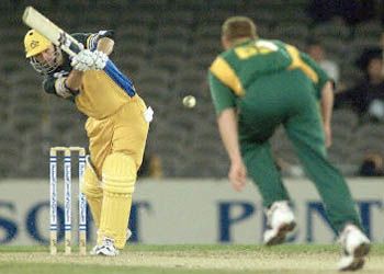 Steve Waugh drives the ball on the up during his century knock ...