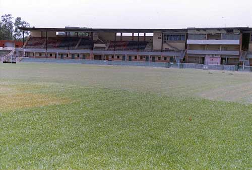 A panoramic view of the grand stand at the KD Singh Babu Stadium ...