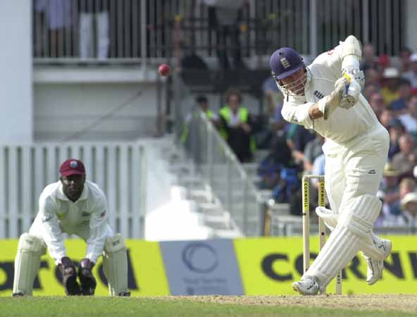 Stewart with a play and a miss against McLean in his first innings duck ...