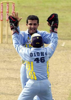 Sameer Dighe rushes to the skipper to celebrate as Ganguly scalps a ...