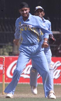 It is all smiles for Harbhajan Singh and Sameer Dighe after dismissing ...