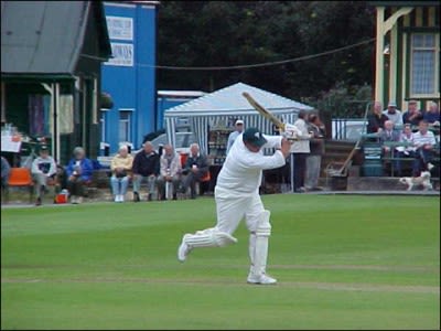 Nick Riley advances down the wicket to John Seedle and is bowled ...