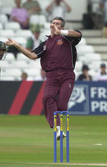 Andy Caddick bowling in a rare 2002 Norwich Union League outing ...