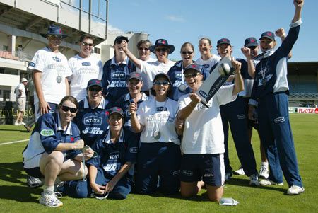 Members of the Auckland women's team with the State League trophy ...