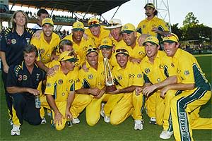 The Australian Team celebrate with the trophy, Australia v Bangladesh ...
