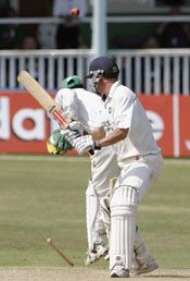 The first of nine: Robert Key is bowled by Paul Adams, who took a ...
