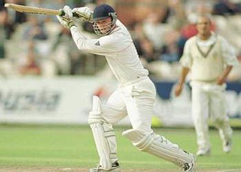 Gary Keedy plays the cover drive on his way to his highest score of 34 ...