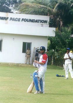 Tendulkar awaiting his turn at the nets at the MRF pace foundation ...