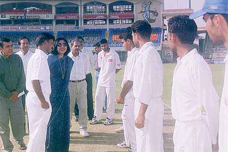 Ms. Vineeta Rai being introduced to the Punjab Cricket Club team ...