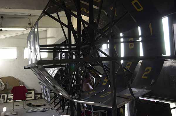 Inside the giant scorebox showing the batsman score numbers ...