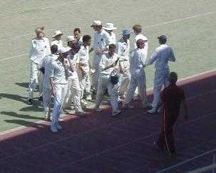 The Gibraltar players congratulate the winning German team ...