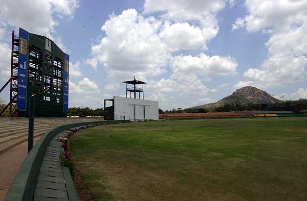 The scoreboard end of the ground at the Rangiri Dambulla stadium in Sri ...