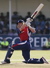 Andrew Flintoff clubs a huge six during the first one-day international ...