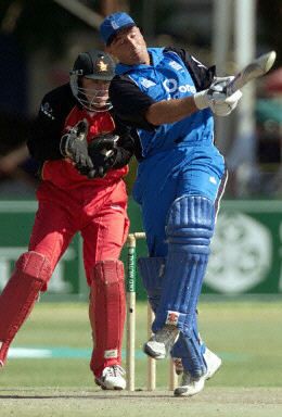 Nasser Hussain hooks a ball on his way to a top score of 73 ...