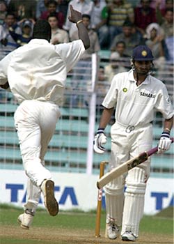 Cameron Cuffy exults after dismissing Harbhajan | ESPNcricinfo.com