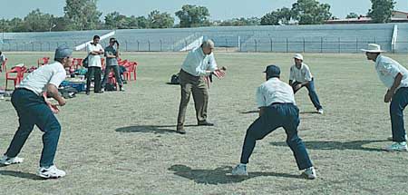 Raj Singh Dungarpur giving catch practice to Sodhi,Doru, Gambhir and ...