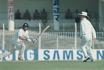 Tendulkar sets out for a single after playing the ball past point ...