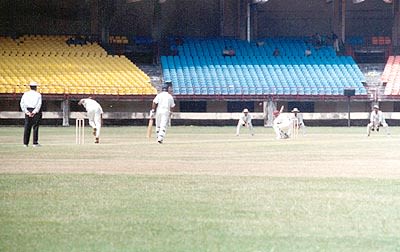 Ajay Kudua ducks to a short ball from Aware on the first day ...