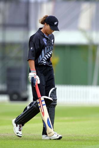 Rebecca Rolls walks back to the pavilion after she is caught by Smitha ...
