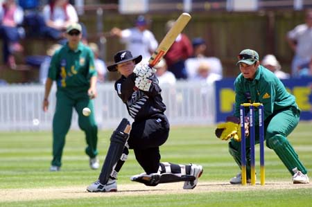 White Fern captain and player of the match, Emily Drumm leads the team ...