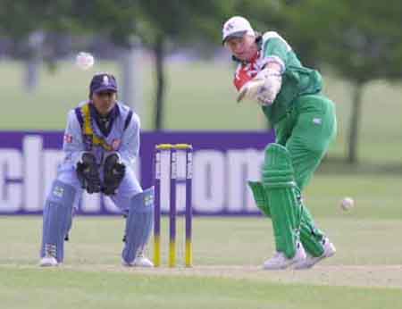 Sandra Dawson hits out in the final stages of the match -- she made 10 ...