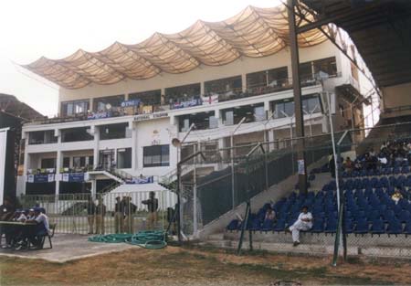 A view of the media booths at the National Stadium | ESPNcricinfo.com