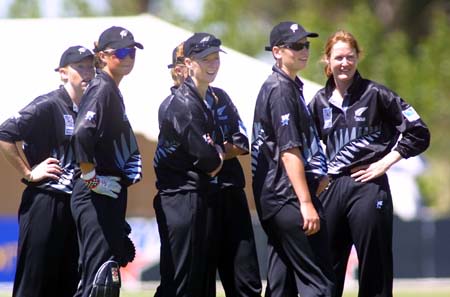 White Ferns gather as they wait for the decision on the run out by ...