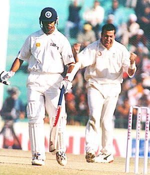 James Ormond celebrates after the dismissal of Rahul Dravid ...