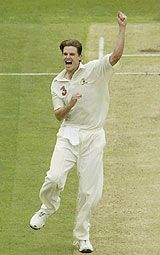 Nathan Bracken celebrates his first Test wicket | ESPNcricinfo.com